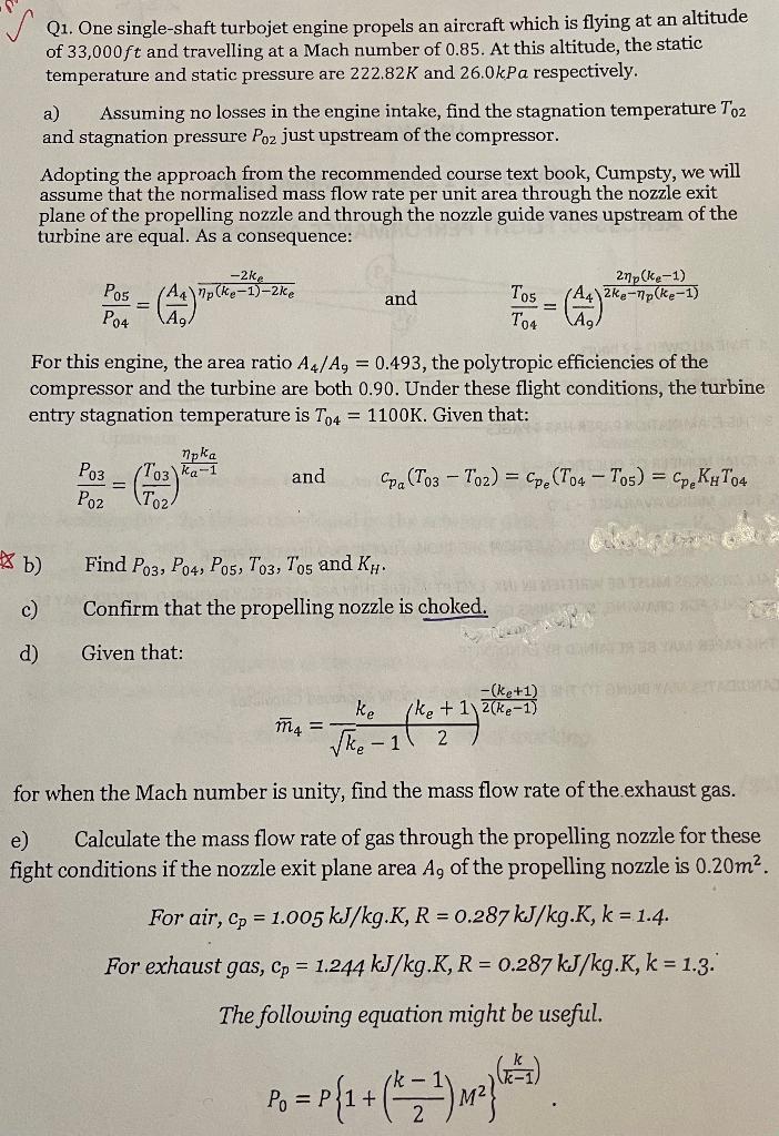 Q1. One single-shaft turbojet engine propels an | Chegg.com