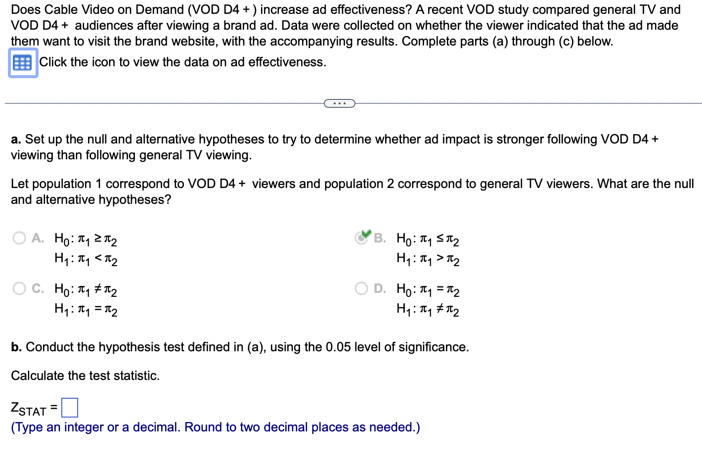 Solved Does Cable Video on Demand (VOD D4 + ) increase ad | Chegg.com