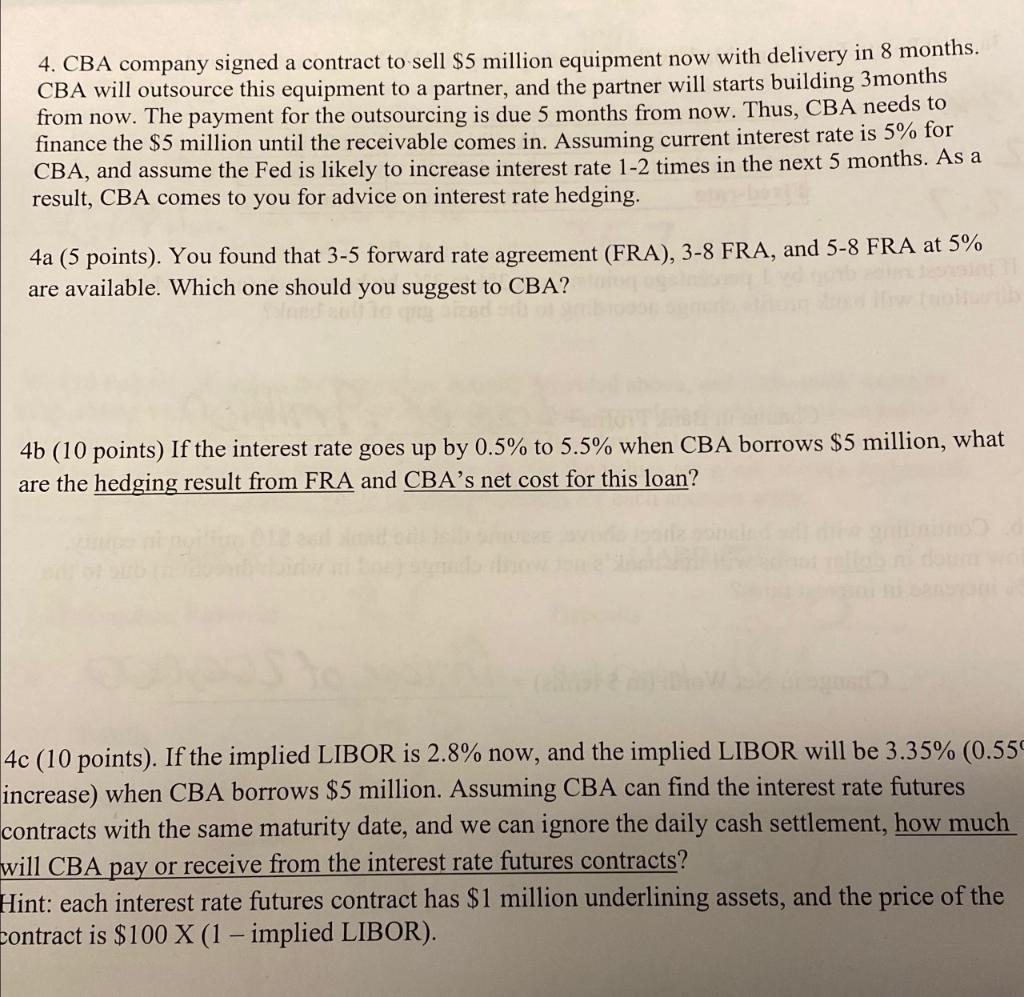 4. CBA company signed a contract to sell $5 million | Chegg.com