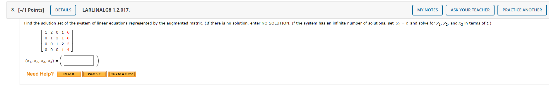 Solved 8. [-/1 Points] DETAILS LARLINALG8 1.2.017. MY NOTES | Chegg.com