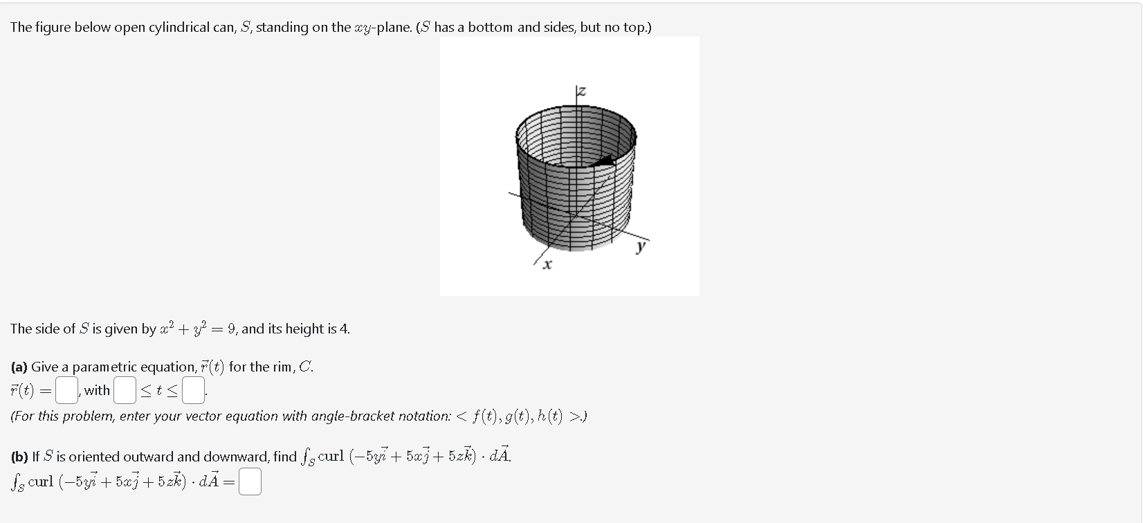 Solved The figure below open cylindrical can, S, standing on | Chegg.com