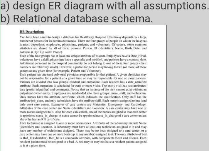 Solved a) design ER diagram with all assumptions. b) | Chegg.com
