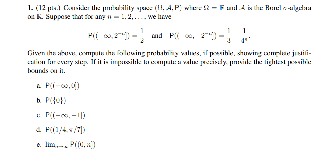 Solved 1. (12 pts.) Consider the probability space (Ω,A,P) | Chegg.com