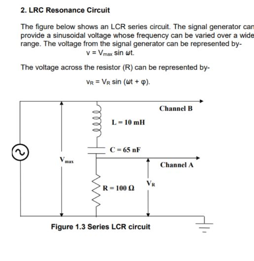 Solved 2. LRC Resonance Circuit The figure below shows an | Chegg.com