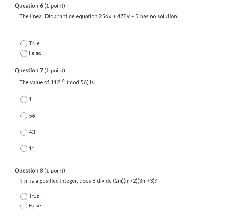 Solved Question 6 (1 point) The linear Diophantine equation | Chegg.com