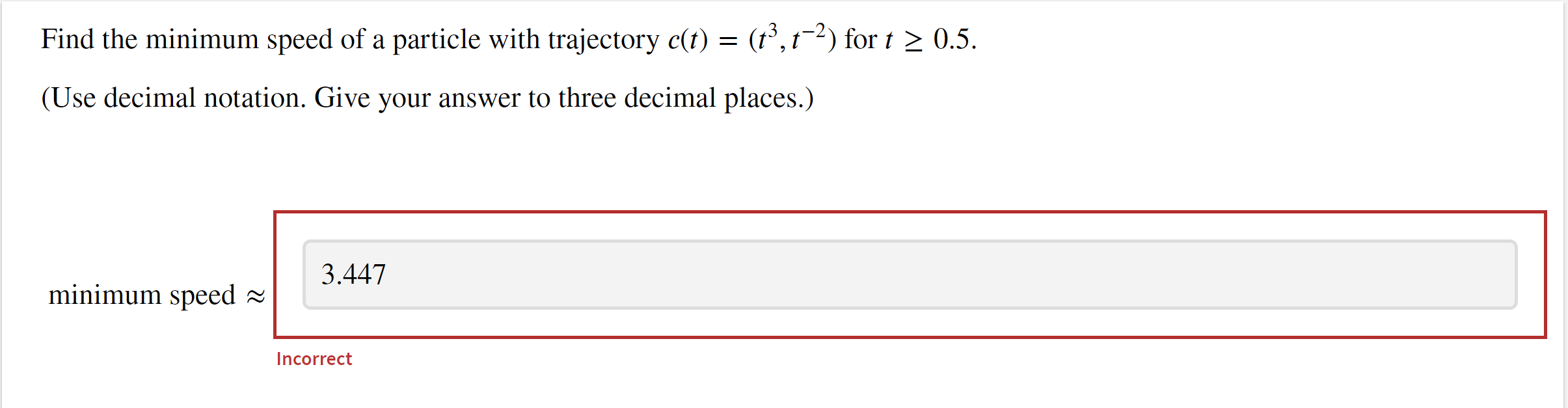 Solved Find the minimum speed of a particle with trajectory | Chegg.com