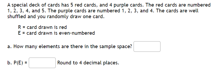 Solved A special deck of cards has 5 red cards, and 4 purple | Chegg.com