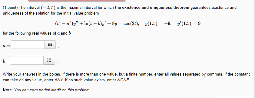 Solved (1 point) The interval (-2,5) is the maximal interval | Chegg.com