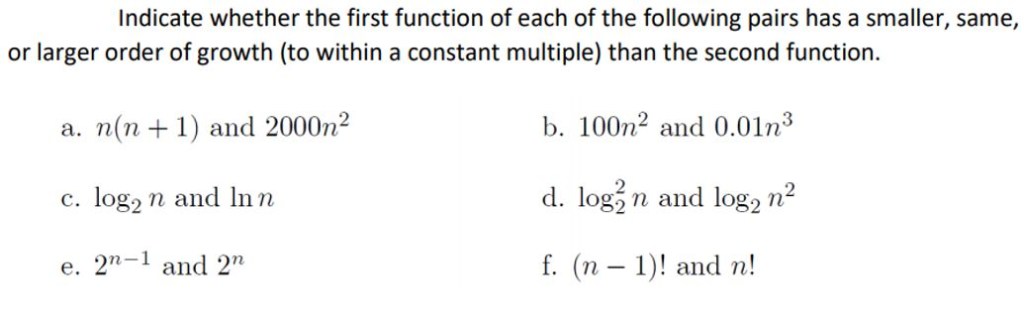 Solved Indicate whether the first function of each of the | Chegg.com