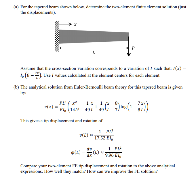 (a) For the tapered beam shown below, determine the | Chegg.com