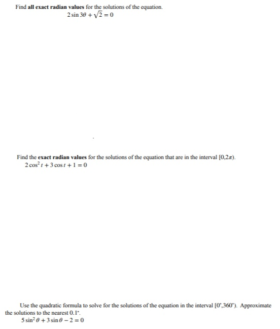 Solved Find all exact radian values for the solutions of the | Chegg.com