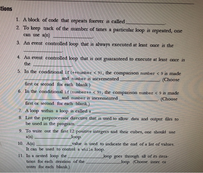 Solved tions 1. A block of code that repeats forever is | Chegg.com