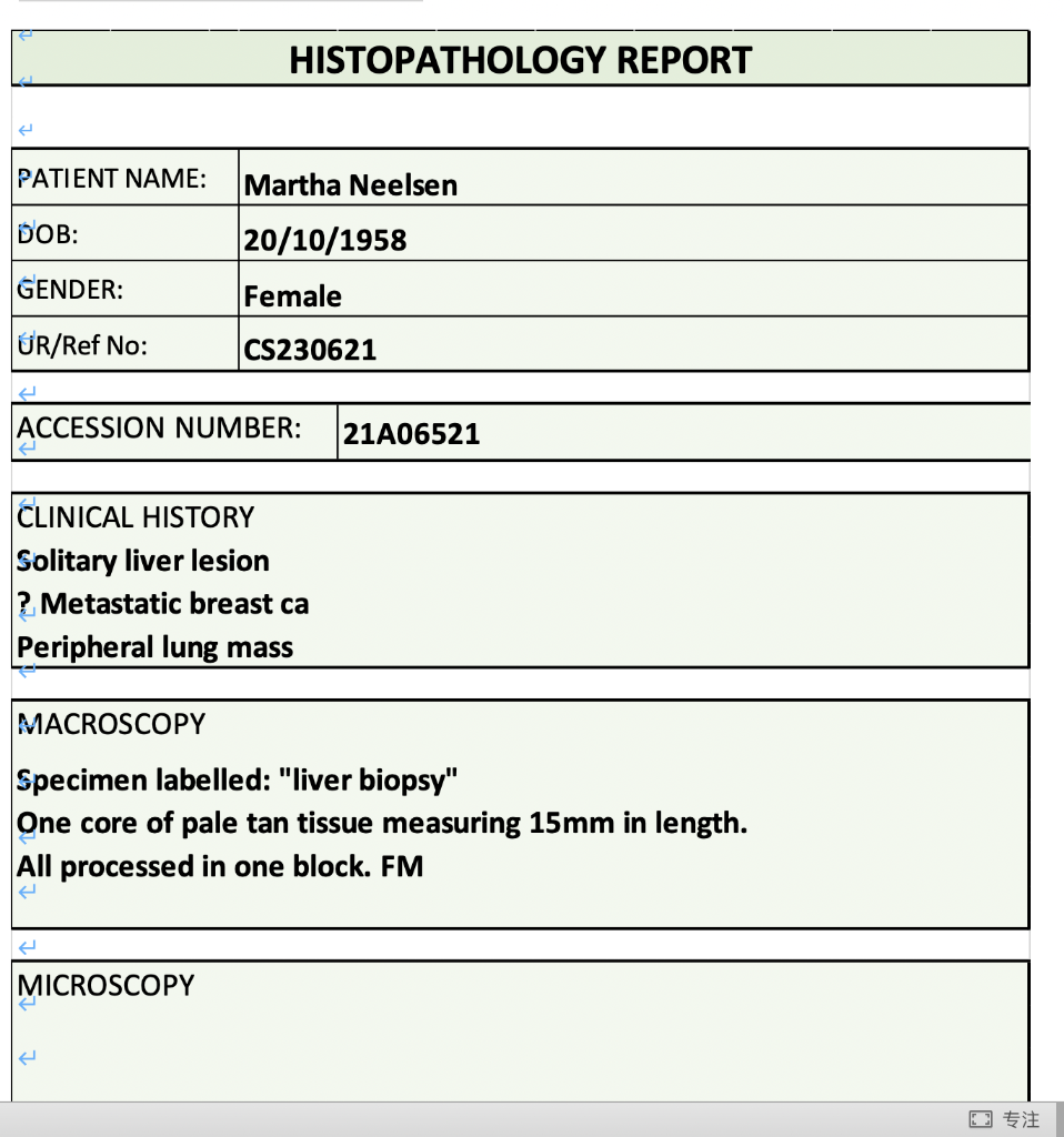 Solved HISTOPATHOLOGY REPORT PATIENT NAME: Martha Neelsen | Chegg.com