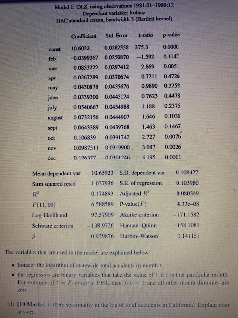 Solved Model 1: OLS, using obscrvations 1981:01-1989:12 | Chegg.com
