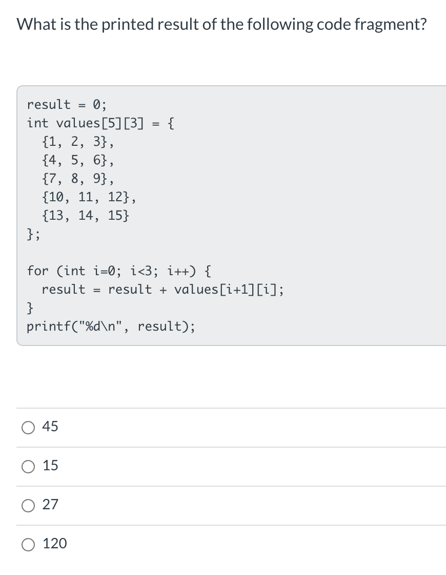 Solved Given the following code fragment, what is the | Chegg.com