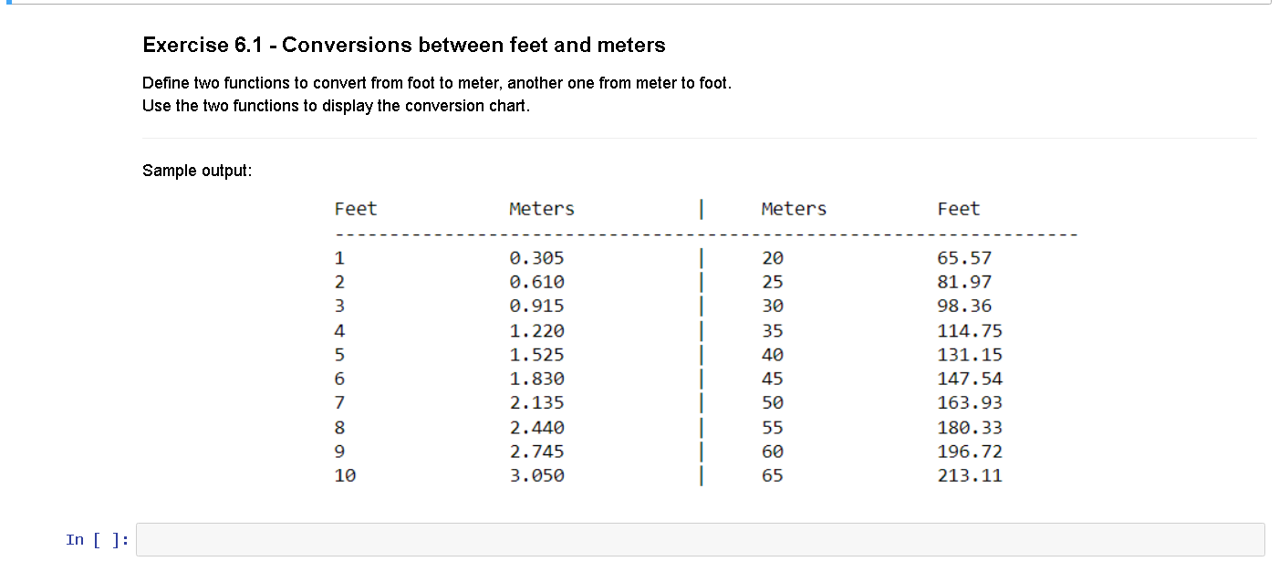 Solved Exercise 6.1 - Conversions between feet and meters | Chegg.com