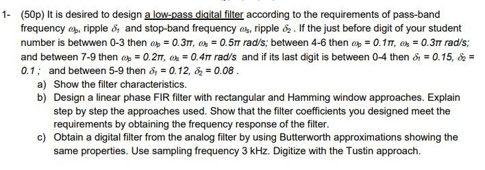 Solved (50p) It is desired to design a low-pass diqital | Chegg.com