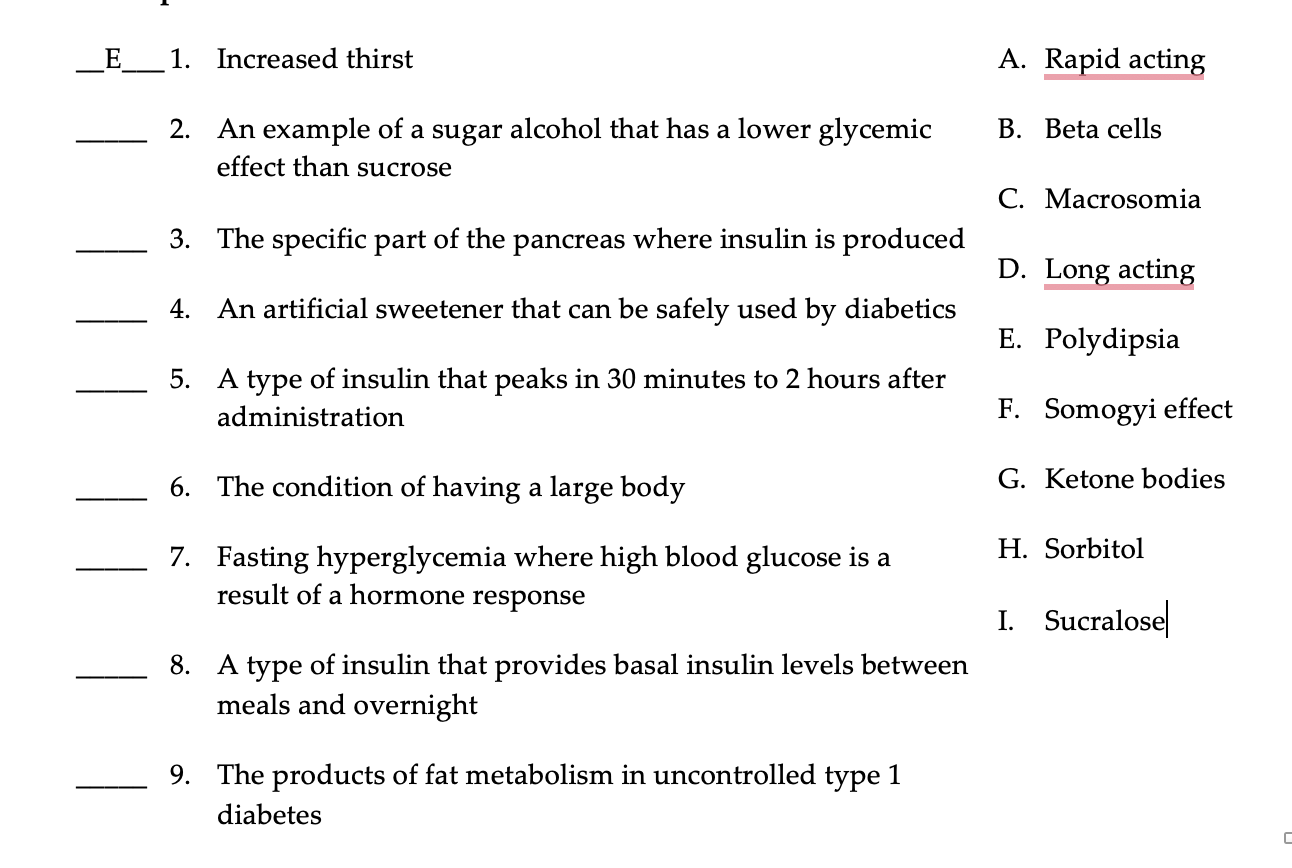 Solved E 1. Increased thirst 2. An example of a sugar | Chegg.com