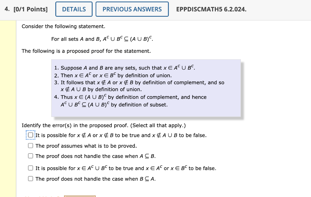 Solved 4. [0/1 Points] DETAILS PREVIOUS ANSWERS EPPDISCMATH5 | Chegg.com