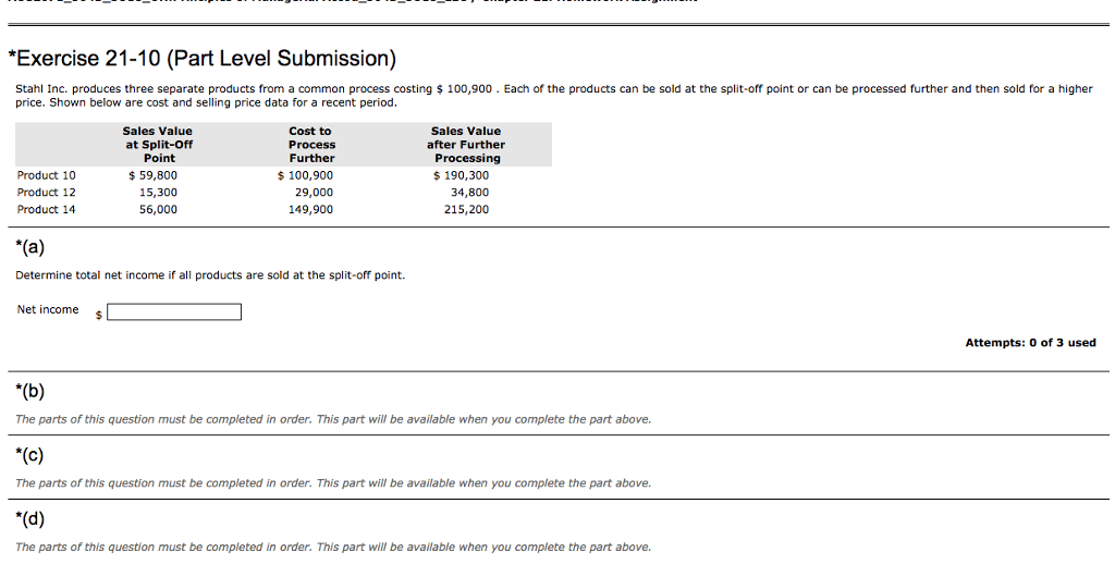 Solved Exercise 21-10 (Part Level Submission) Stahl Inc. | Chegg.com
