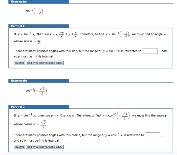 Solved Exercise (a) sin-(-) Part 1 of 2 in y x sy s 7. | Chegg.com