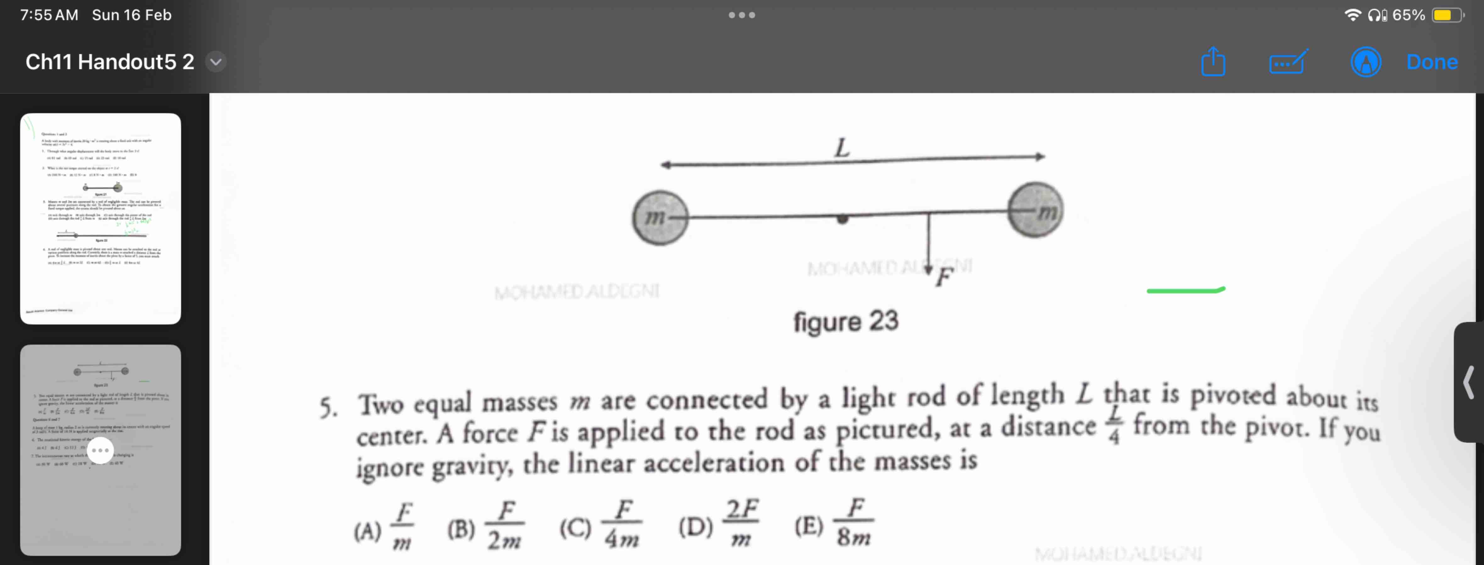 Solved figure 23Two equal masses m ﻿are connected by ﻿a | Chegg.com