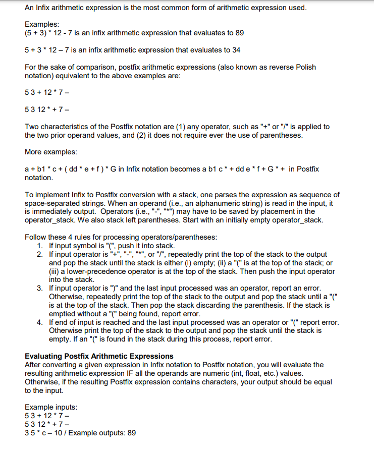 Solved COM 301 Lab 1: Stack Application Statement of Work: | Chegg.com