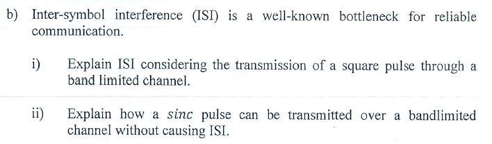 b) Inter-symbol interference (ISI) is a well-known | Chegg.com