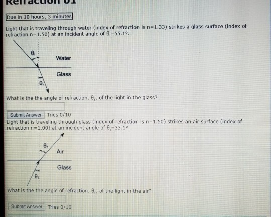 Solved Light that is traveling through water (index of | Chegg.com