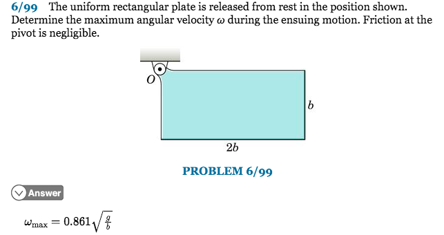 Solved 6/99 The uniform rectangular plate is released from | Chegg.com