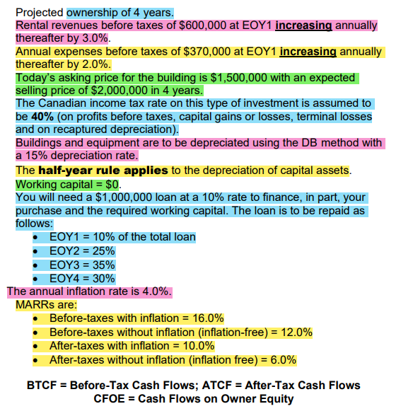 1. Find the BTCF 'SV' (Actual $) at EOY2 and EOY4 2. | Chegg.com