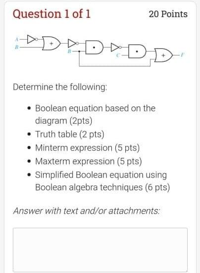 Solved Question 1 of 1 20 Points +DED DD Determine the | Chegg.com