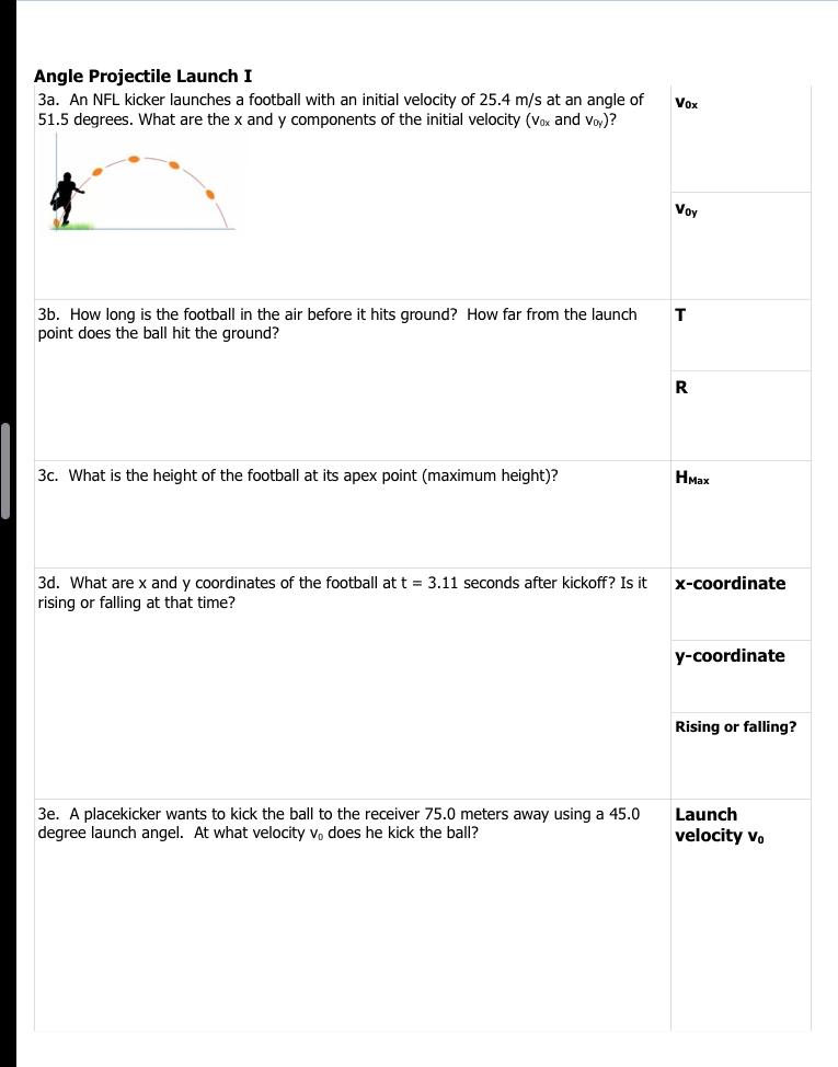 Solved Angle Projectile Launch I 3a. An NFL kicker launches | Chegg.com