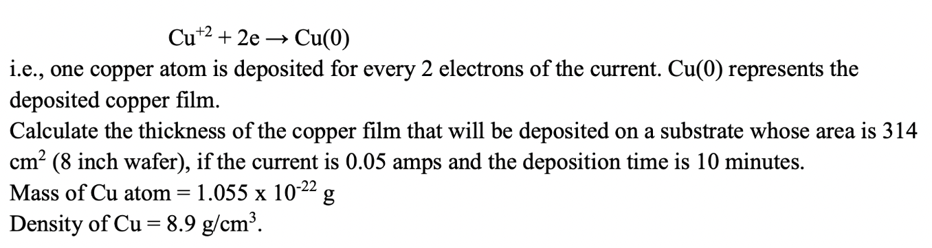 Solved During electrodeposition of copper, the reaction at | Chegg.com
