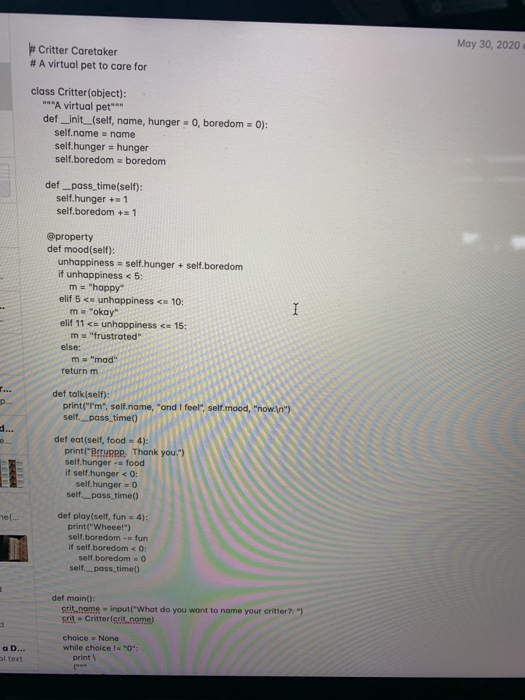 Solved I need to Improve the Critter Caretaker program by | Chegg.com