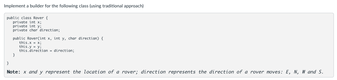 Solved Implement a builder for the following class (using | Chegg.com