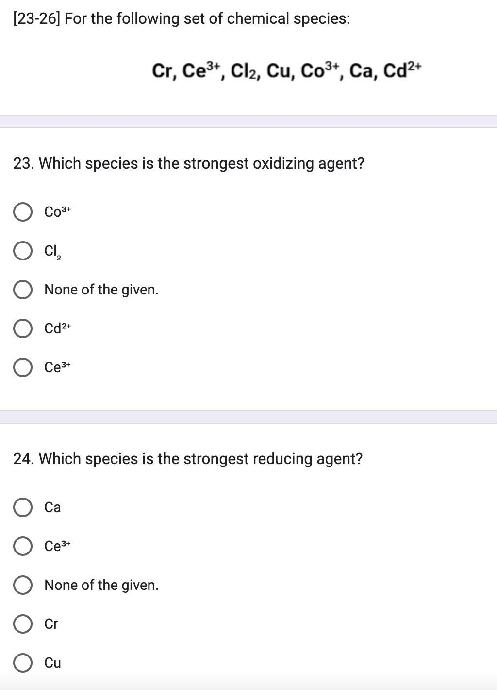 Solved [23-26] For the following set of chemical | Chegg.com
