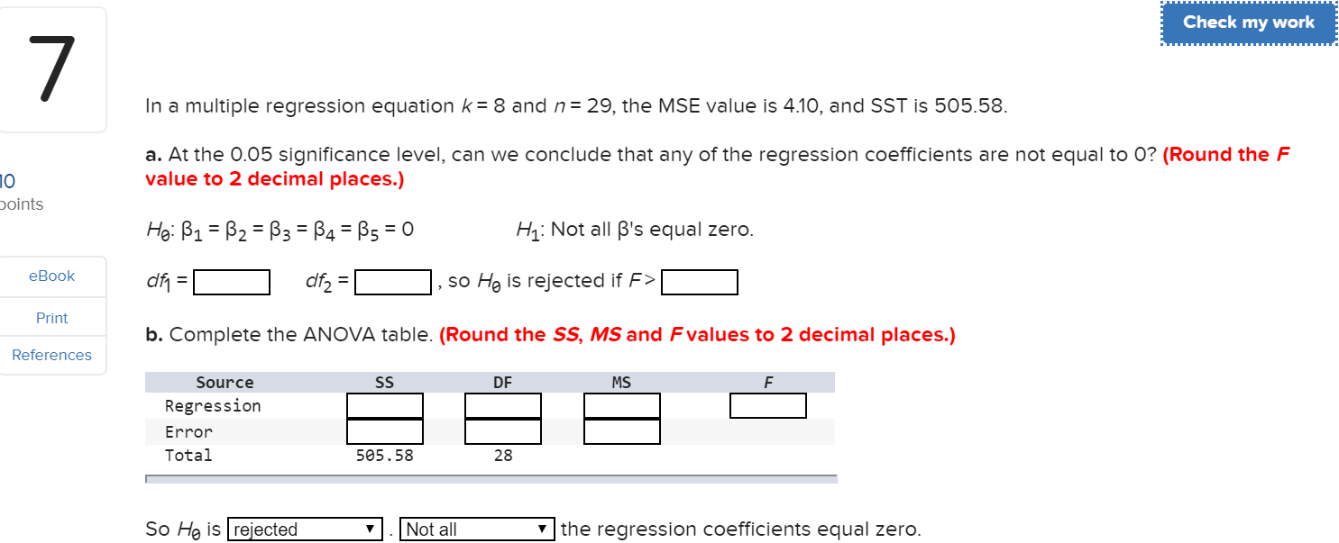 Solved Check my work 7 In a multiple regression equation k= | Chegg.com