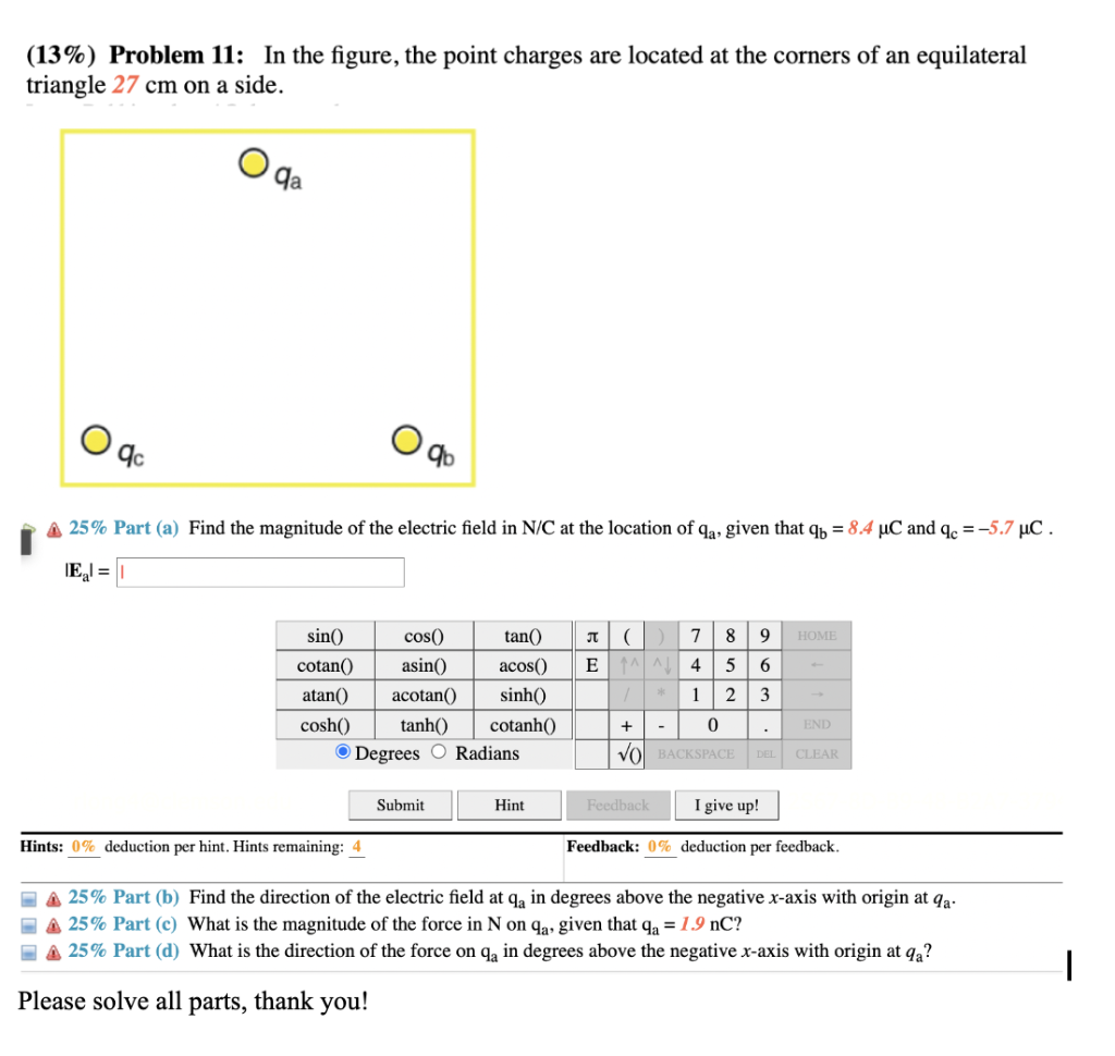 Solved (13\%) Problem 11: In the figure, the point charges | Chegg.com