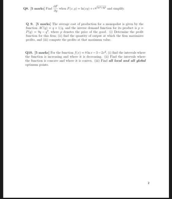 Solved 08. [5 marks) Find when F(x,y) = Infry) + + and | Chegg.com