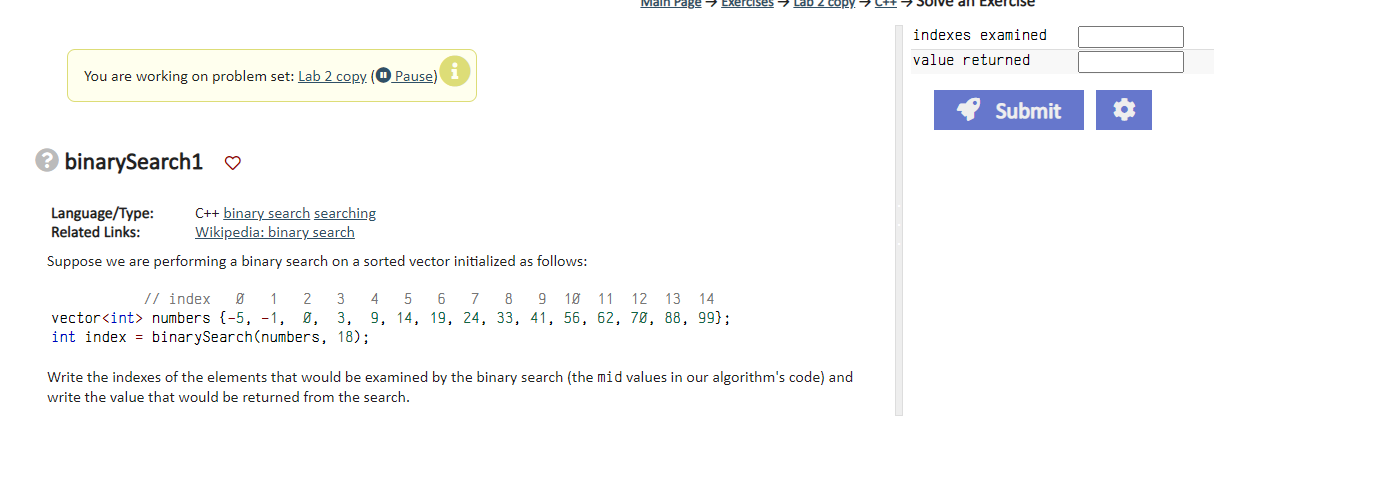 Solved Language/Type: C++ binary search searching Related | Chegg.com