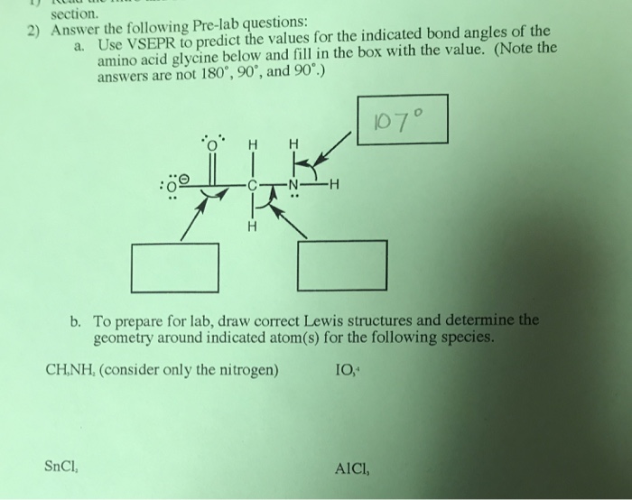 Solved section. Use VSEPR to predict the values for the | Chegg.com