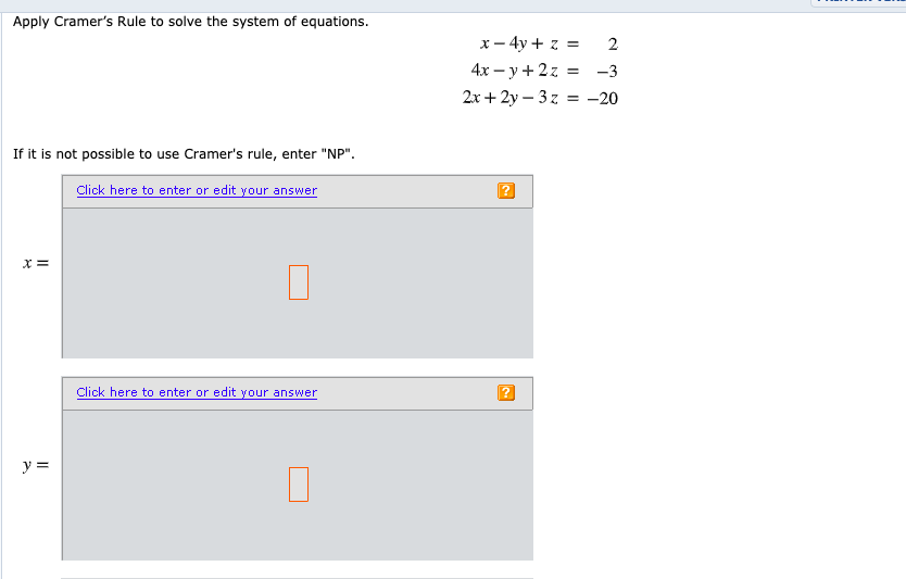 Solved Apply Cramer's Rule to solve the system of equations. | Chegg.com