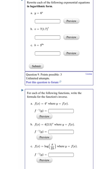 Solved Rewrite each of the following exponential equations | Chegg.com