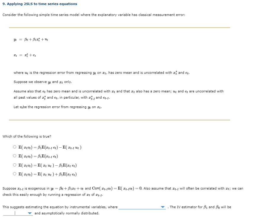 9. Applying 2SLS to time series equations Consider | Chegg.com