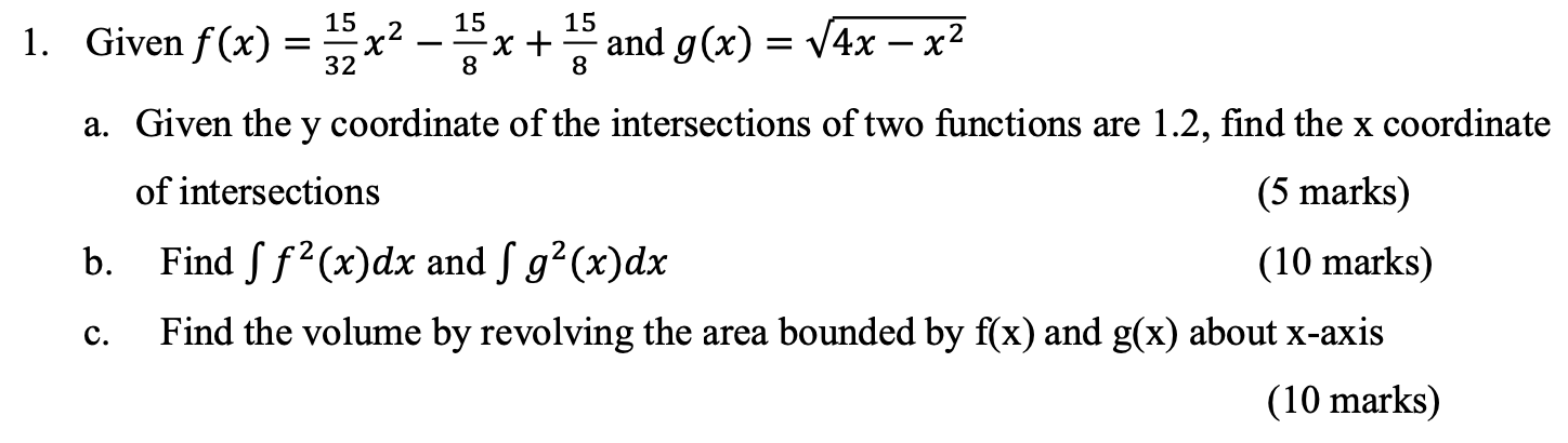 Solved 1. Given f(x)=3215x2−815x+815 and g(x)=4x−x2 a. Given | Chegg.com