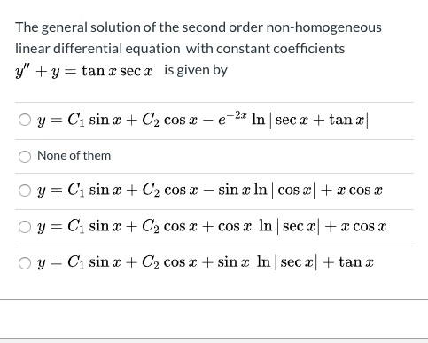 Solved The general solution of the second order | Chegg.com
