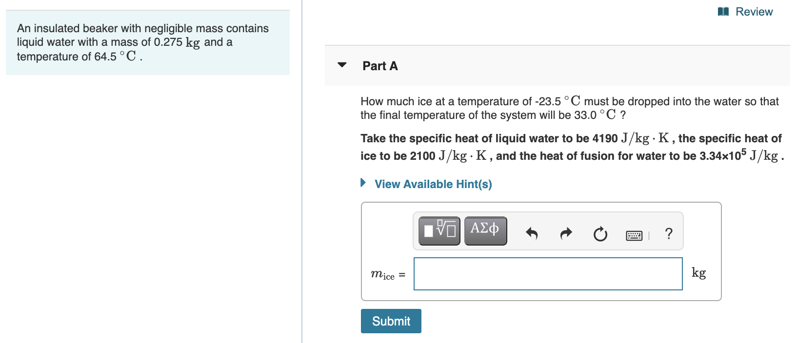 Solved II Review An insulated beaker with negligible mass | Chegg.com