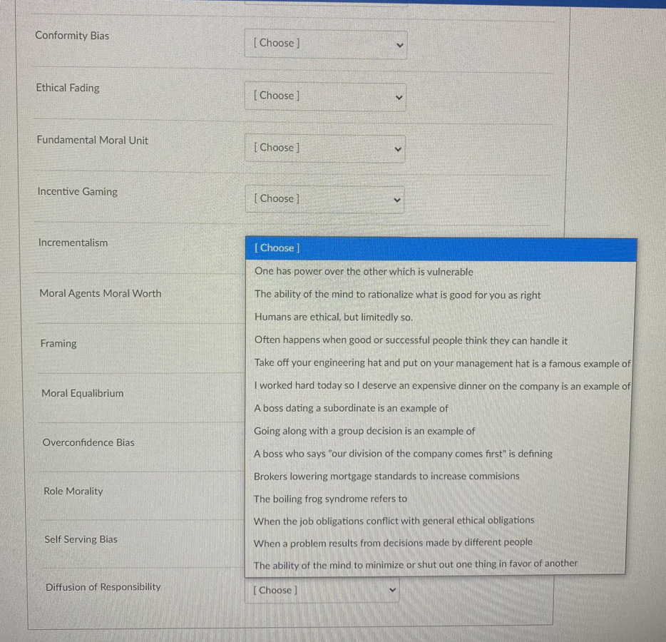 Solved Pick the best match for each. Each answer is used | Chegg.com