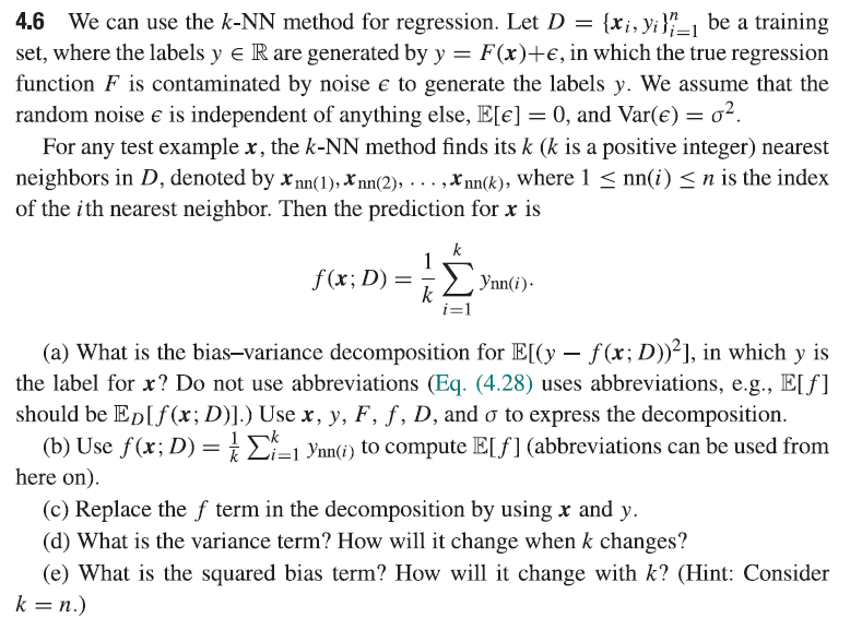 Solved 4.6 We can use the k-NN method for regression. Let | Chegg.com